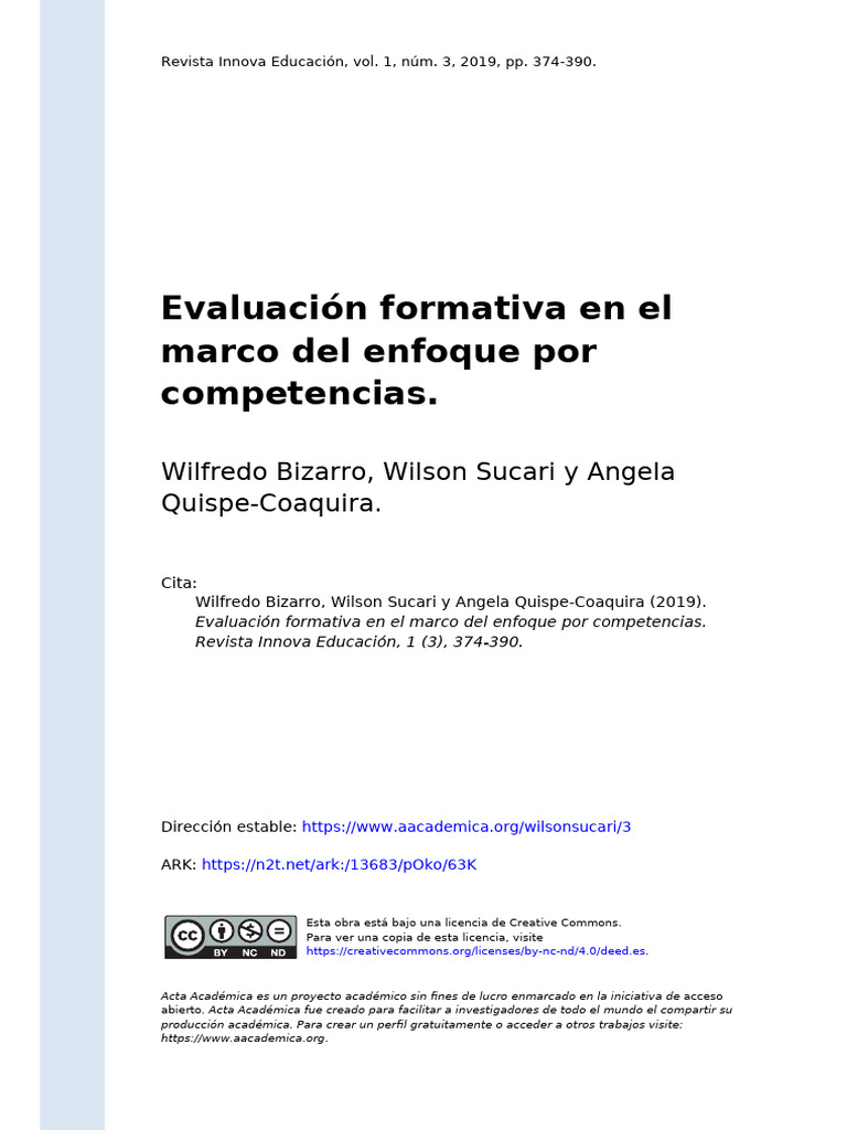 Wilfredo Bizarro, Wilson Sucari y An (... ) (2019) - Evaluación Formativa en El Marco Del ...