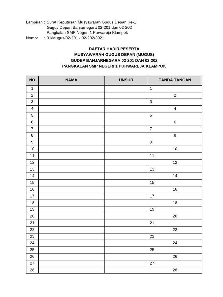 Form Daftar Hadir Mugus | PDF