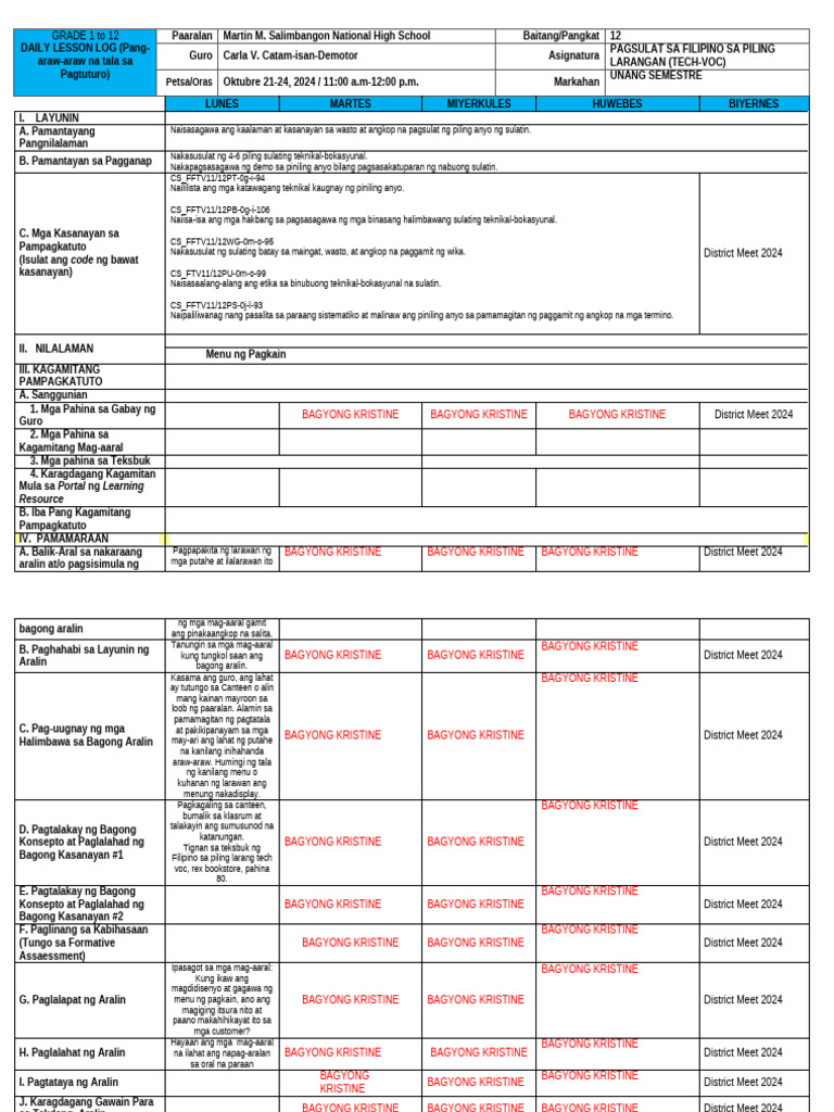 Menu NG Pagkain Week 4 | PDF