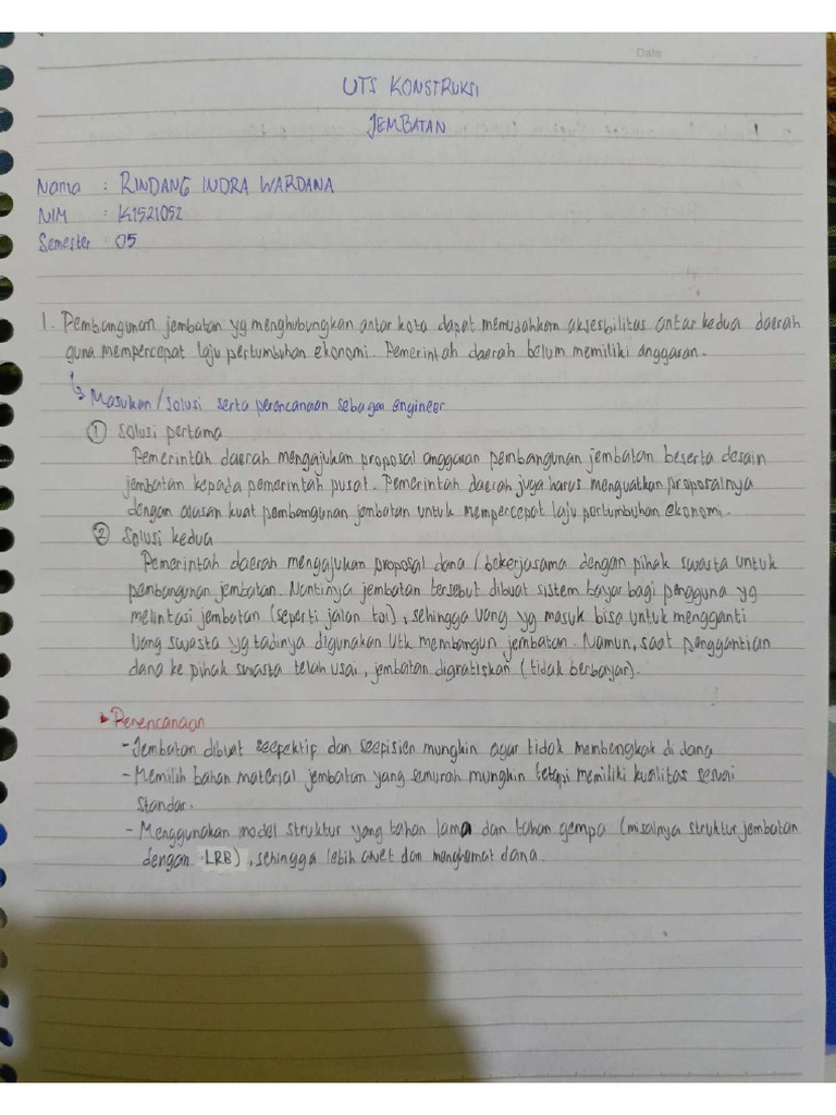 Riindang Indra Wardana - K1521052 - Uts Konstruksi Jembatan | PDF