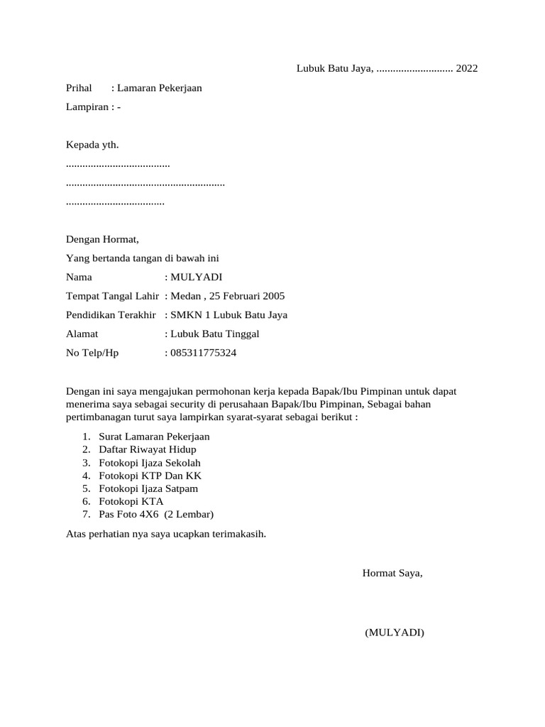 Lamaran Kerja Security | PDF