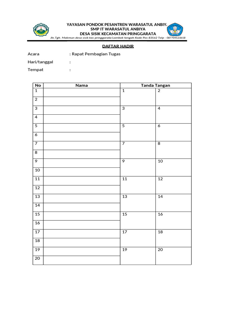 Daftar Hadir Rapat | PDF