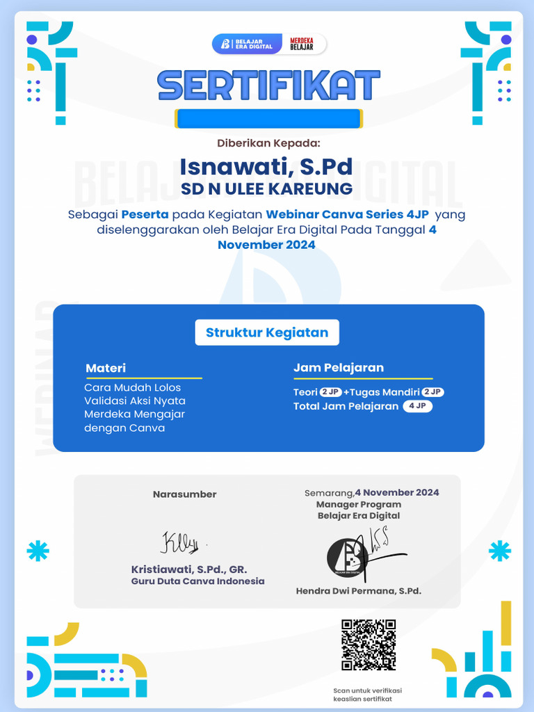 Sertifikat - Isnawati, S.PD 4 Nov | PDF