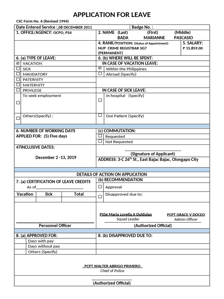 Sample Nup Leave | PDF | Sick Leave | Public Services