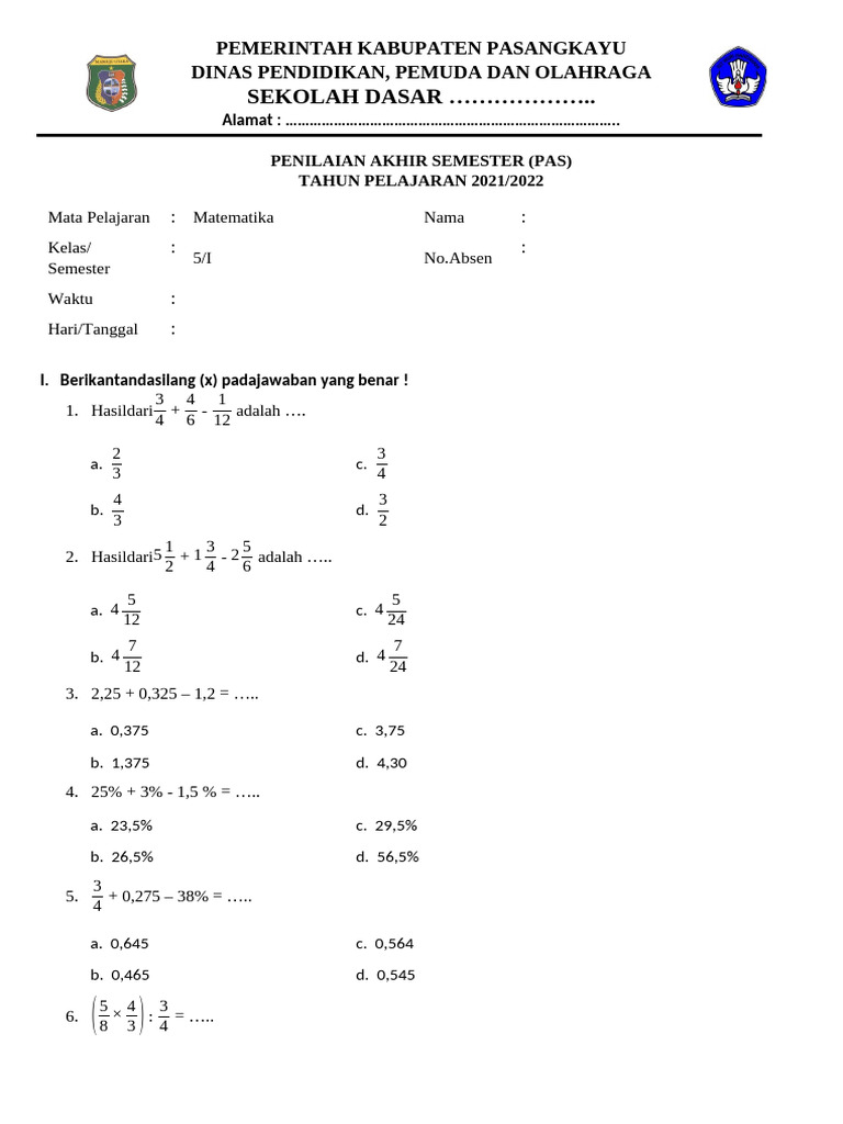 Contoh Soal MTK | PDF