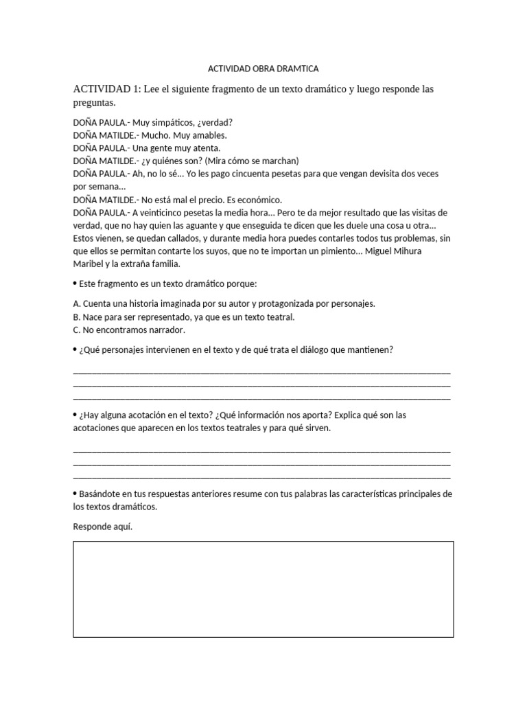 Actividad Obra Dramtica Guia 2 De 4 B Pdf Teatro