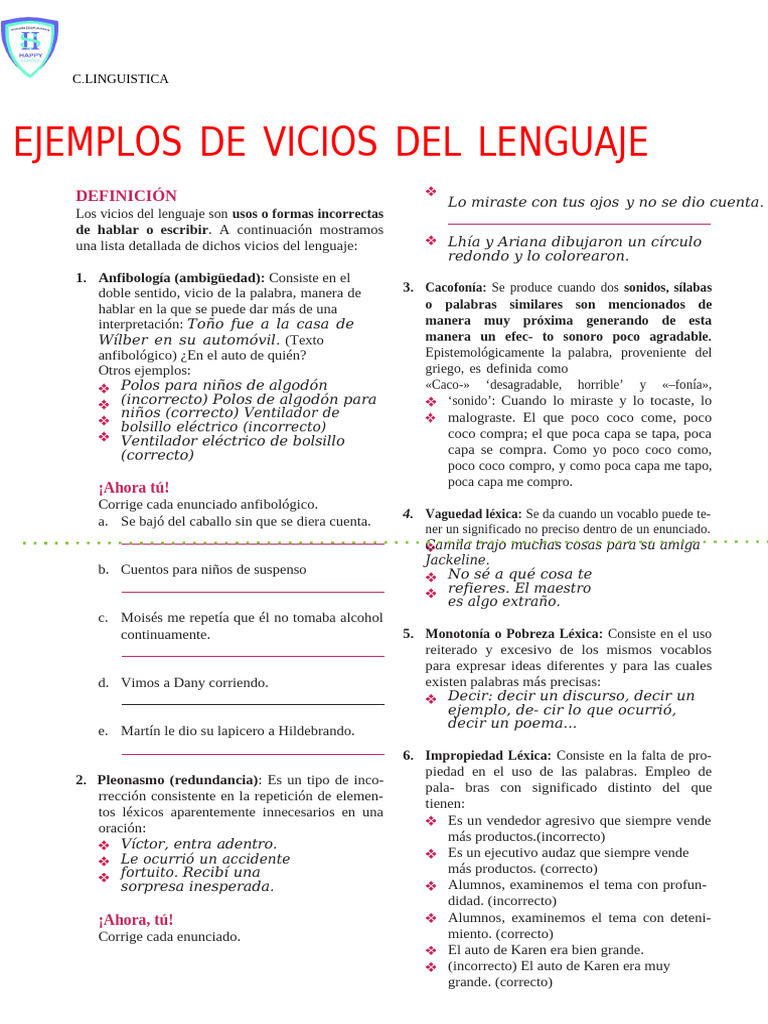 Ejemplos de Vicios Del Lenguaje | PDF | Palabra | Lingüística