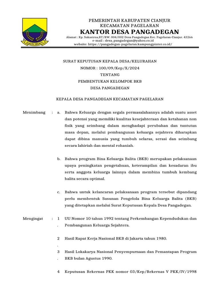 Blanko SK Pembentukan Pok BKB | PDF