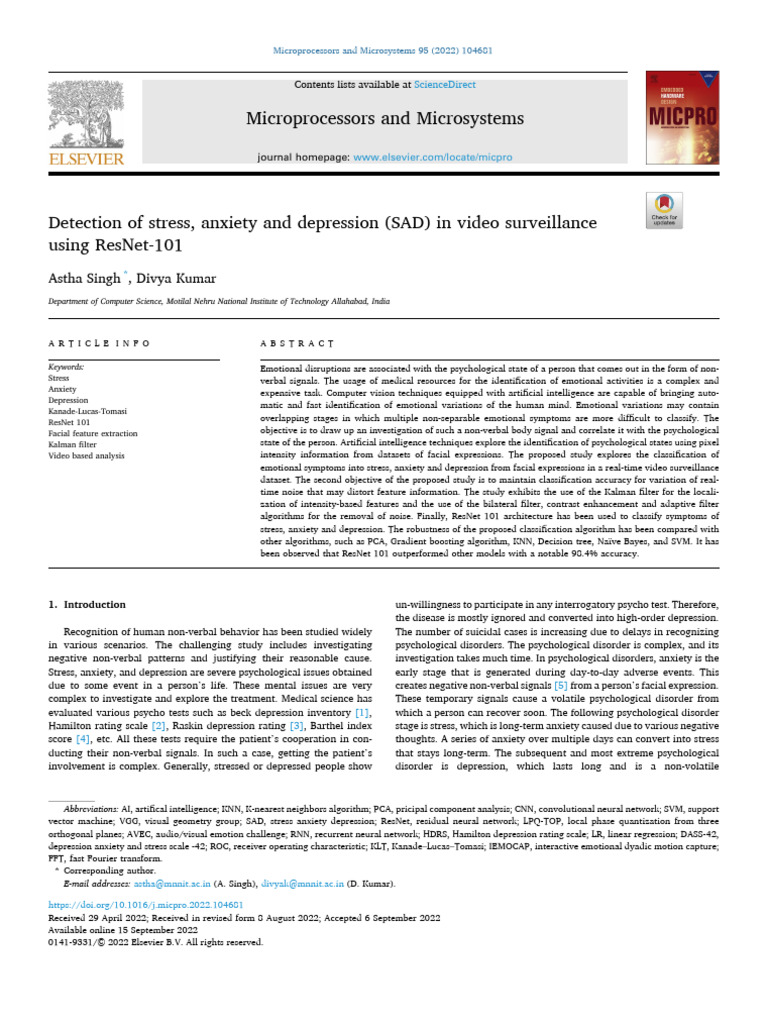 Detection of Stress, Anxiety and Depression (SAD) in Video Surveillance ...