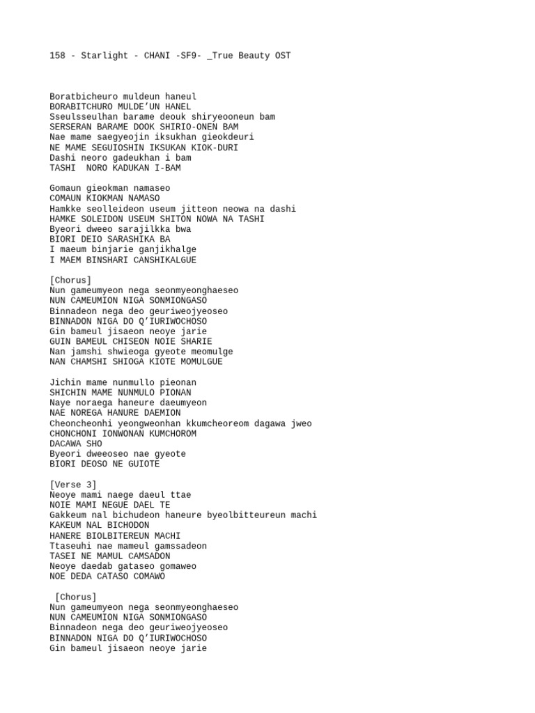 158 - Starlight - CHANI - SF9 - True Beauty OST | PDF