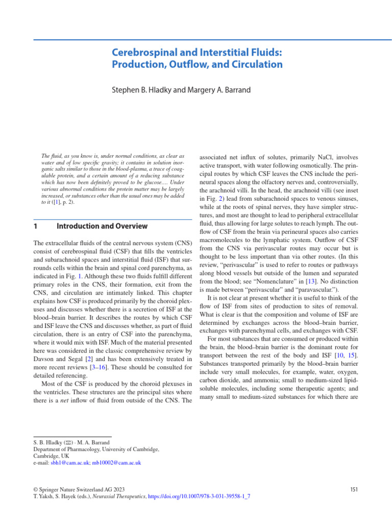 Cerebrospinal and Interstitial Fluids: Production, Outflow, and Circulation | PDF ...