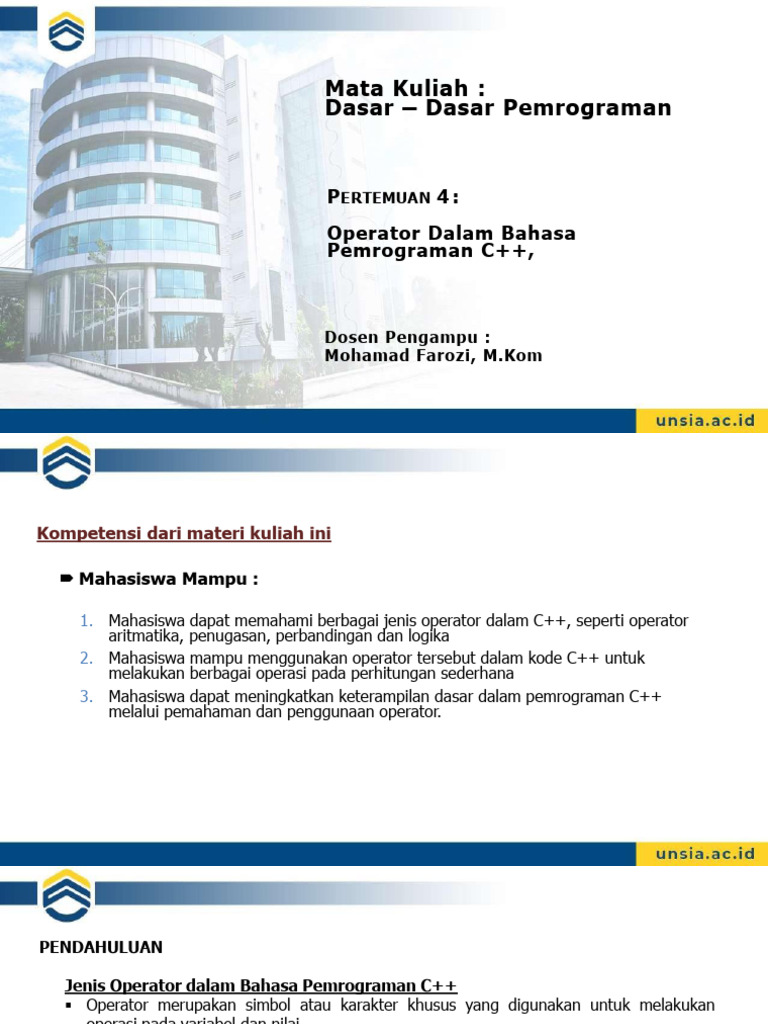 Pertemuan 4 Operator Bahasa Pemrograman CPP | PDF