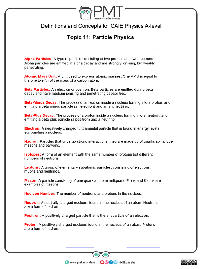 Definitions - Topic 11 Particle Physics - CAIE Physics A-Level | PDF | Quark | Proton