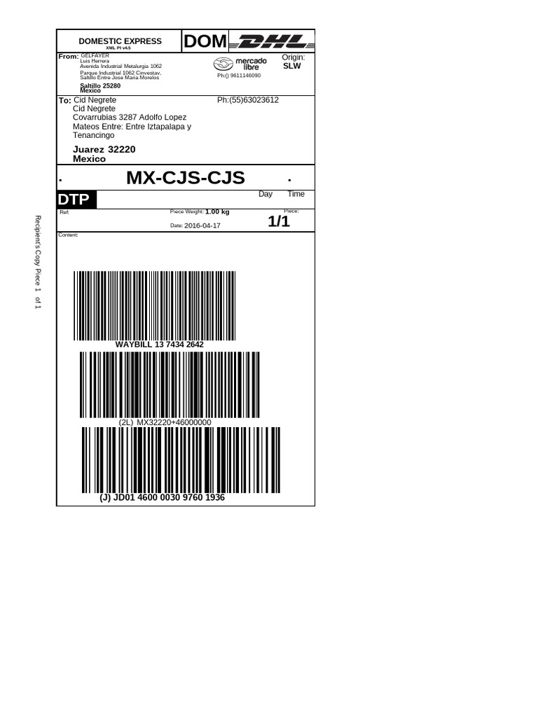 Etiqueta de DHL | PDF
