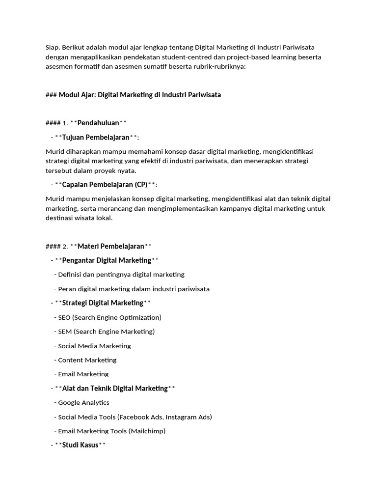 Modul Digital Marketing Pariwisata | PDF