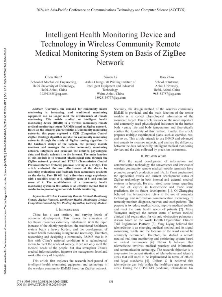 Intelligent Health Monitoring Device and Technology in Wireless ...