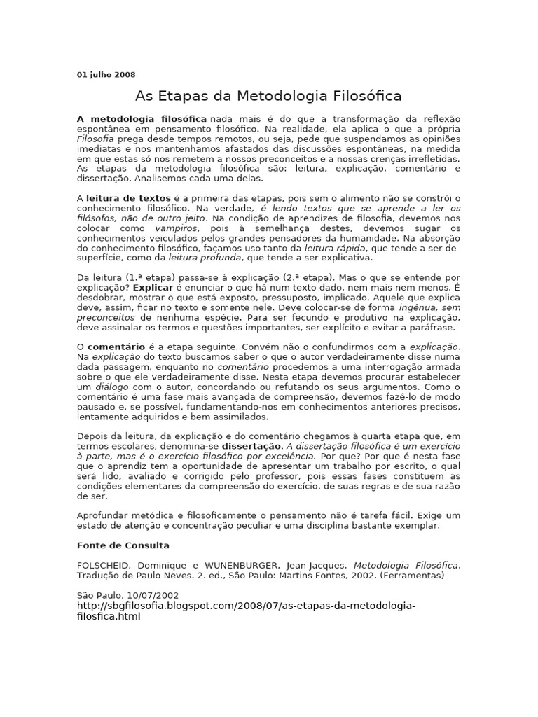 FOLSCHEID 1997 As Etapas Da Metodologia Filosófica in Metodologia ...