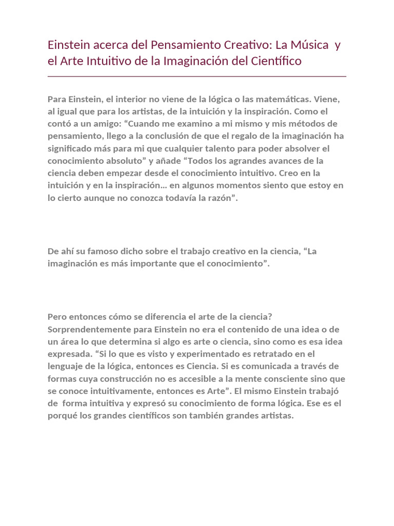 Einstein | PDF | Pensamiento | Intuición
