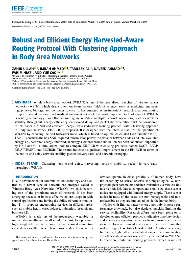 Robust and Efficient Energy Harvested-Aware Routing Protocol With Clustering Approach in Body ...