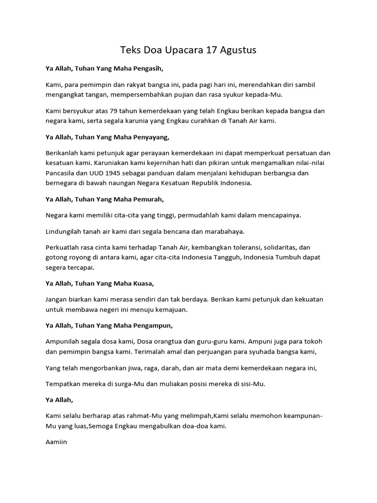 Teks Doa Upacara 17 Agustus | PDF