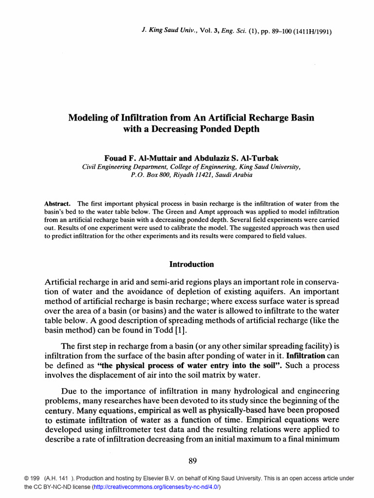 Modeling of Infiltration From An Artificial Recharge Basin With A ...