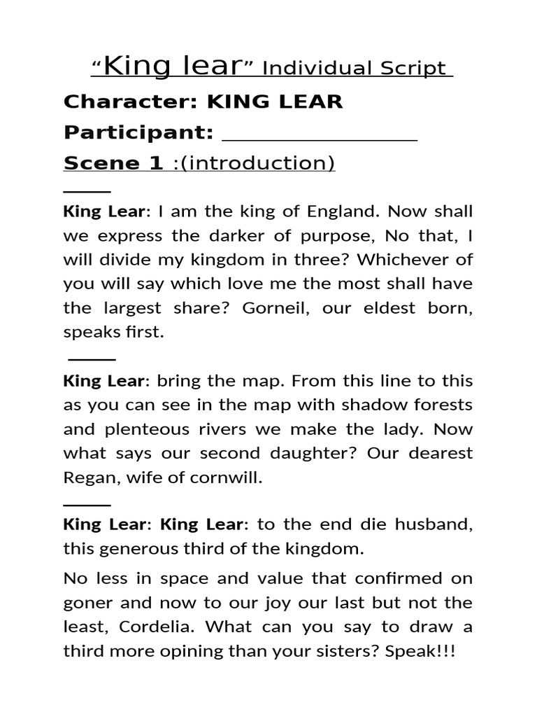King Lear Script | PDF | King Lear