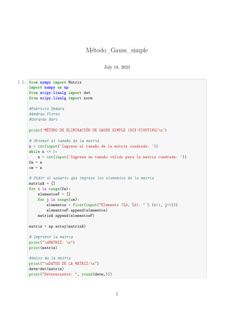 Eliminación de Gauss Simple en Python | PDF | Matriz (Matemáticas) | Análisis matemático