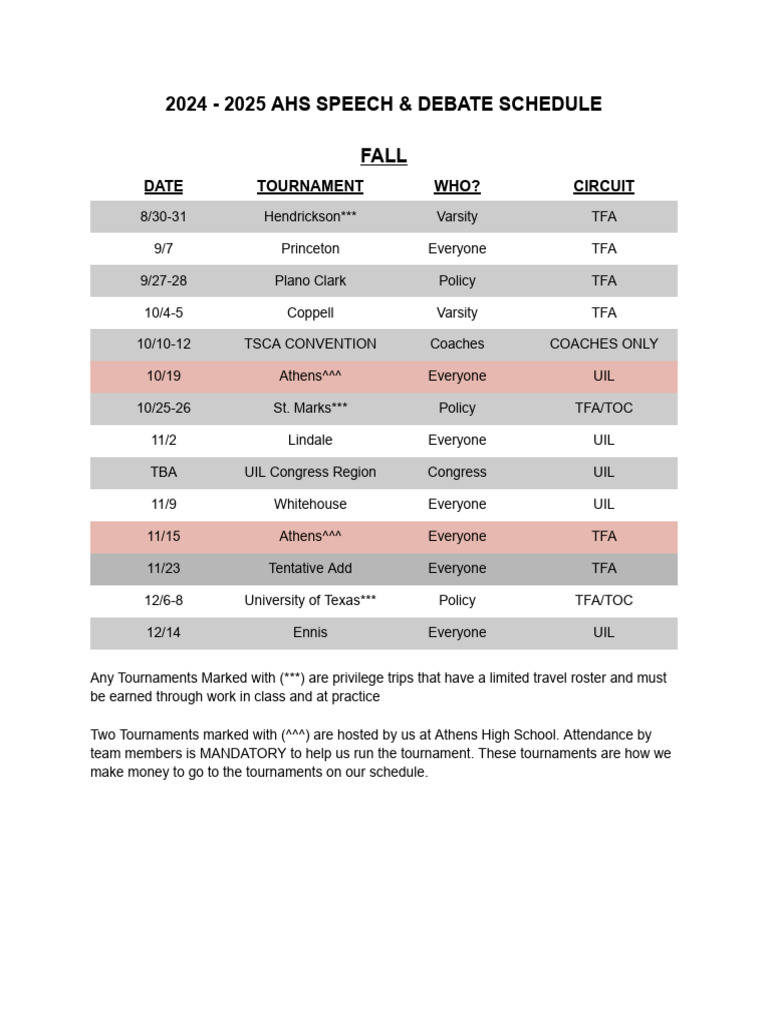 2024 - 2025 Ahs Speech & Debate Schedule | PDF | Educational ...