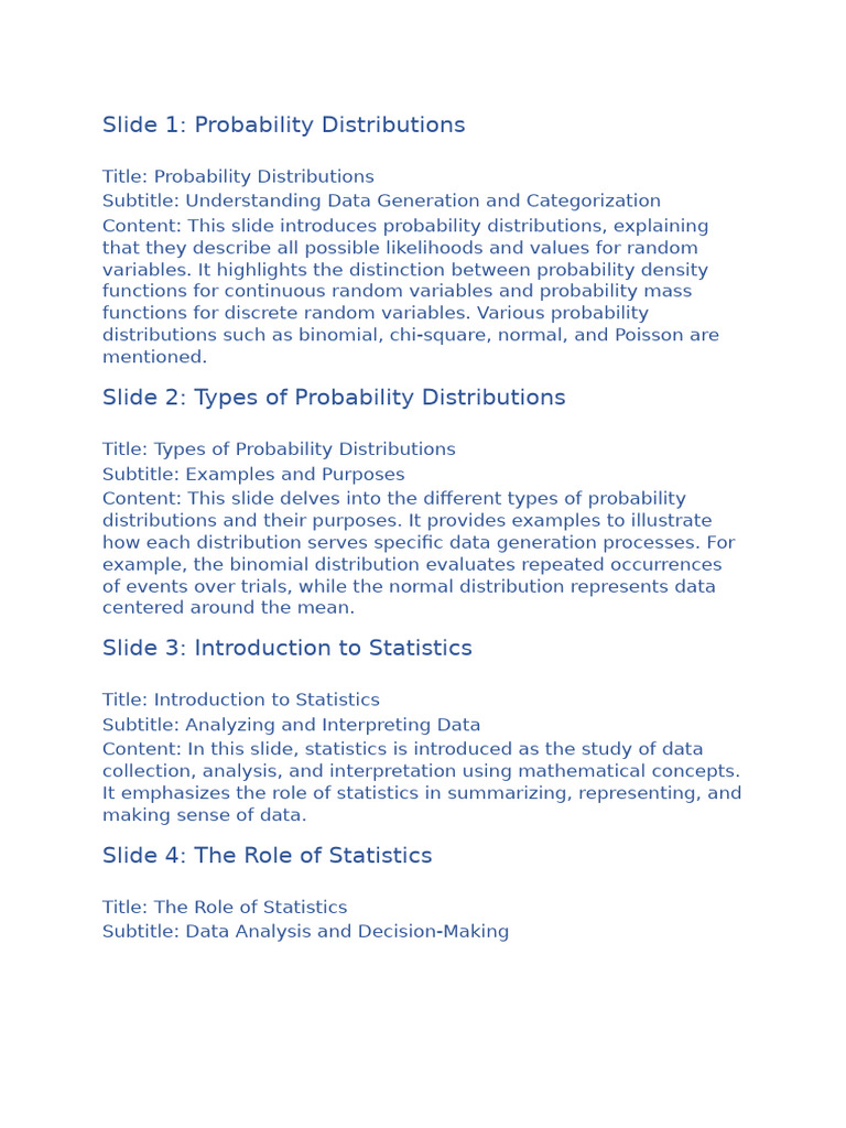 Slide 1: Probability Distributions | PDF | Probability Distribution | Statistics