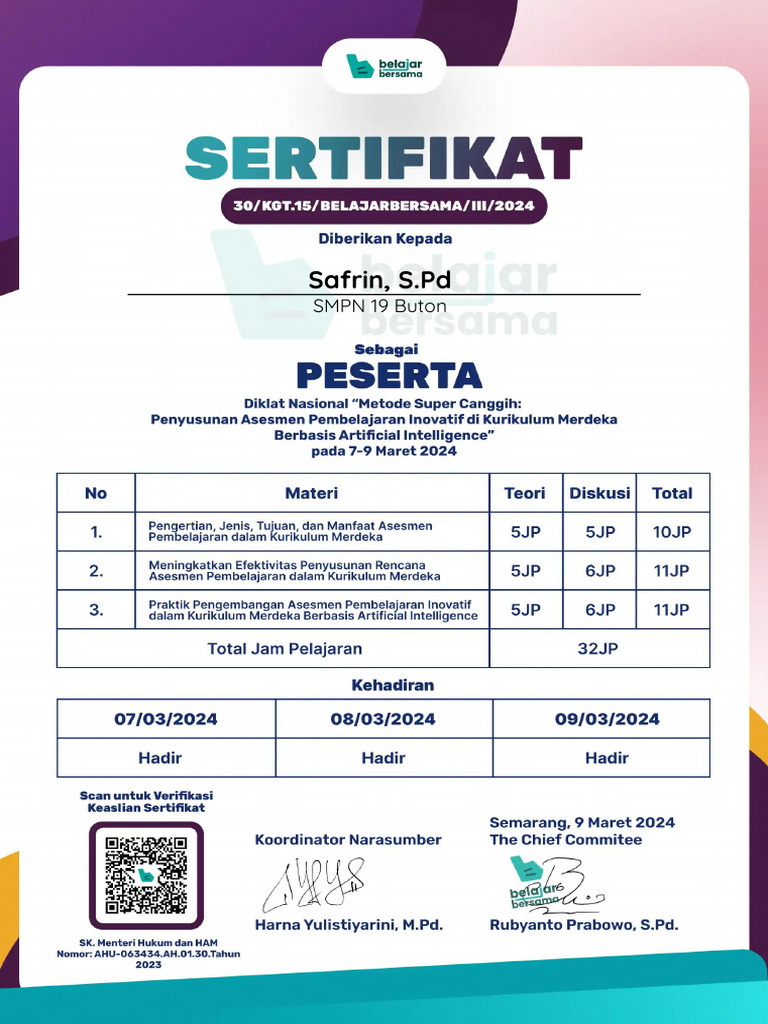 Safrin Sertifikat | PDF