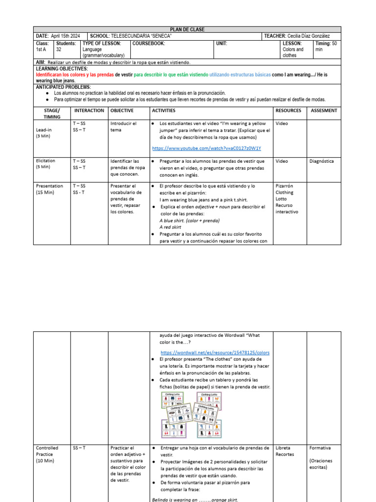 Lesson Plan Example | PDF | Lingüística