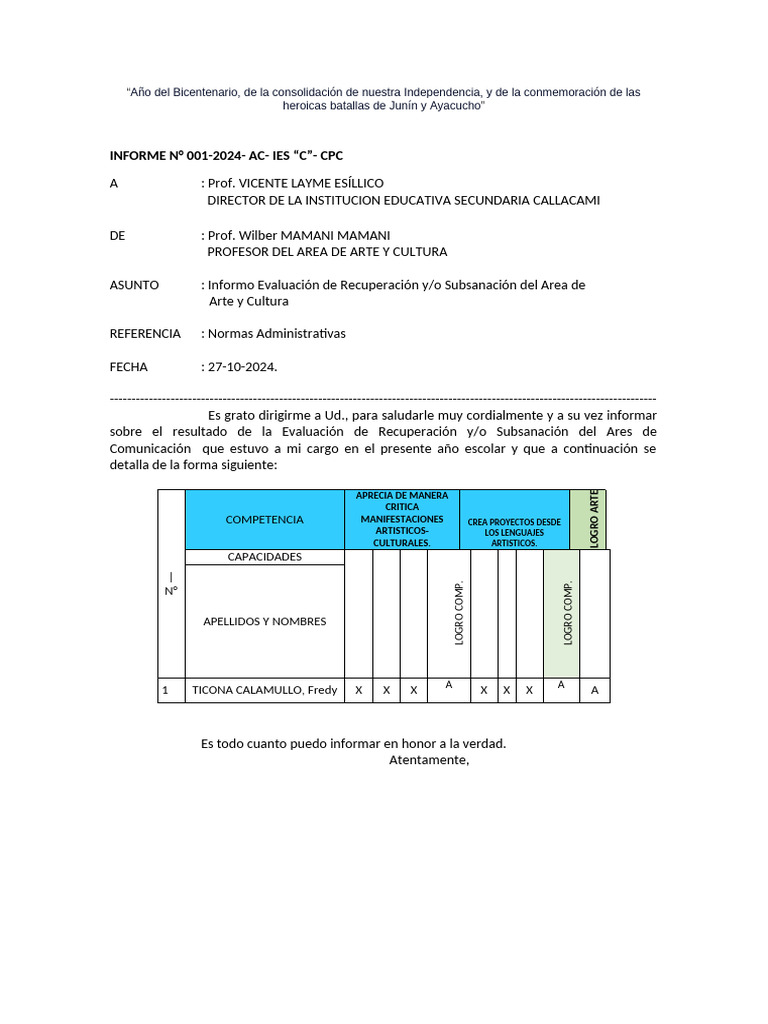 Informe de Subsanacion Recuperacion 2024 | PDF