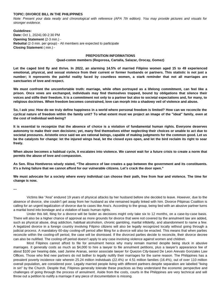 Group 3 Ethics - Debate (Divorce) | PDF | Divorce | Remarriage