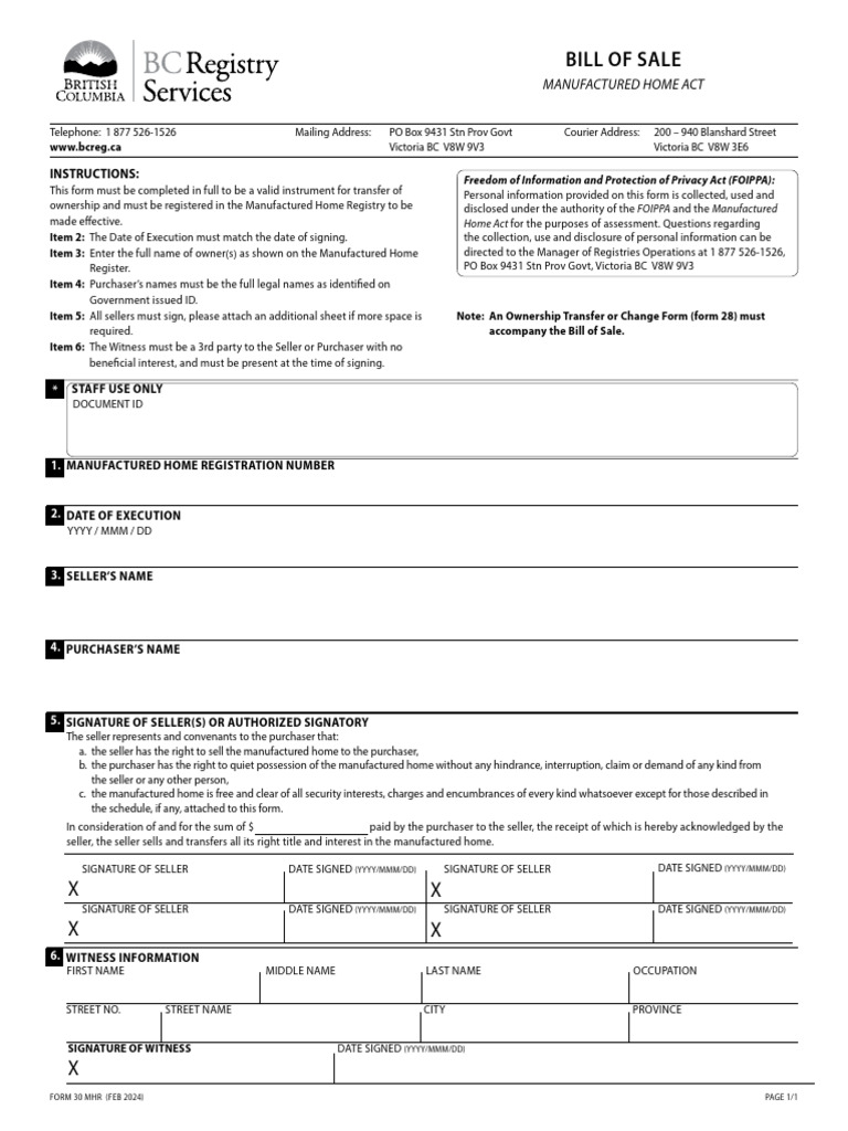 Form 30 MHR - Bill of Sale | PDF