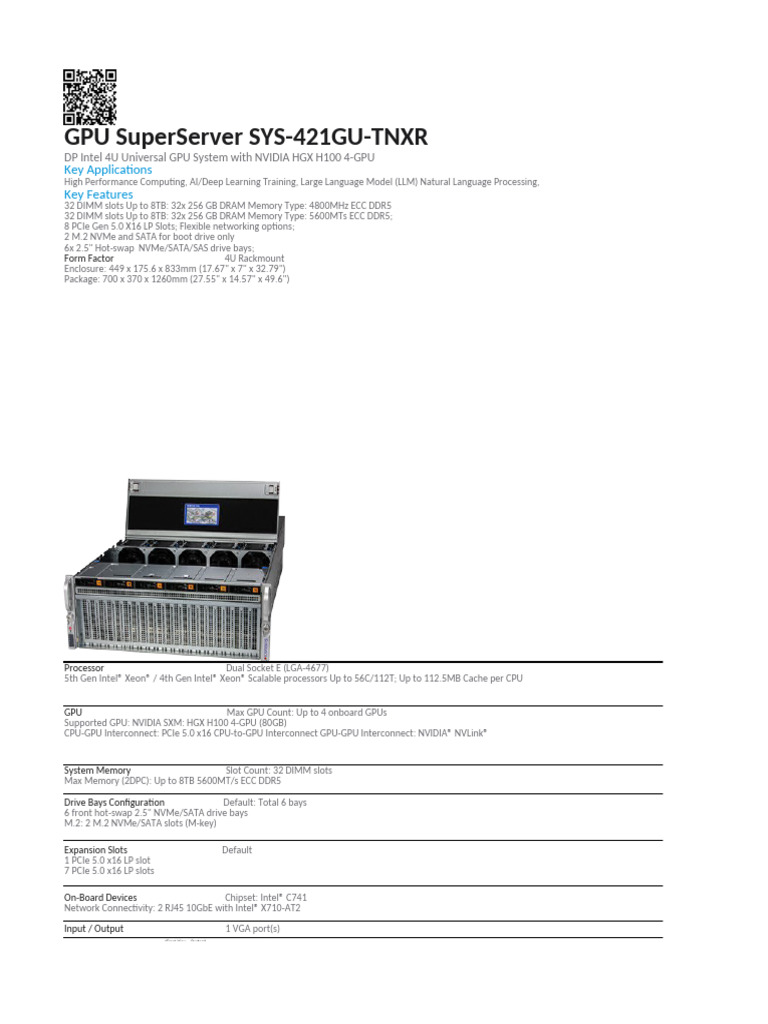 sys-421gu-tnxr | PDF | Graphics Processing Unit | Computer Hardware