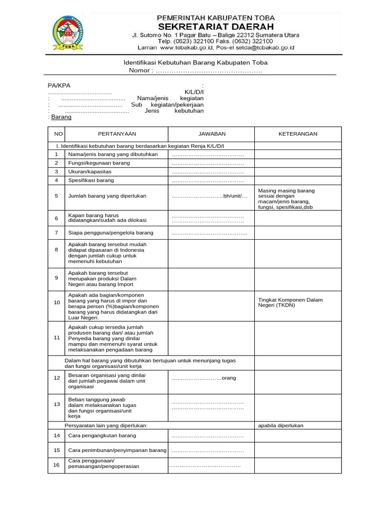 Formulir Dokumen Identifikasi Kebutuhan Pengadaan Barang | PDF | Komputer