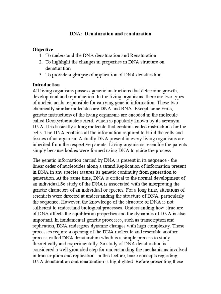 Dna Denaturation & Renaturation200328060603033131 | PDF | Dna | Denaturation (Biochemistry)