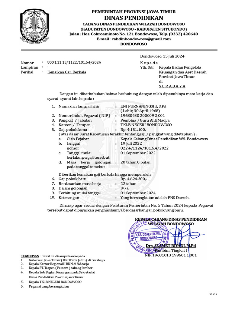 11585-Gaji Berkala-20240726-517-GAJI BERKALA VI A Bu Eni | PDF