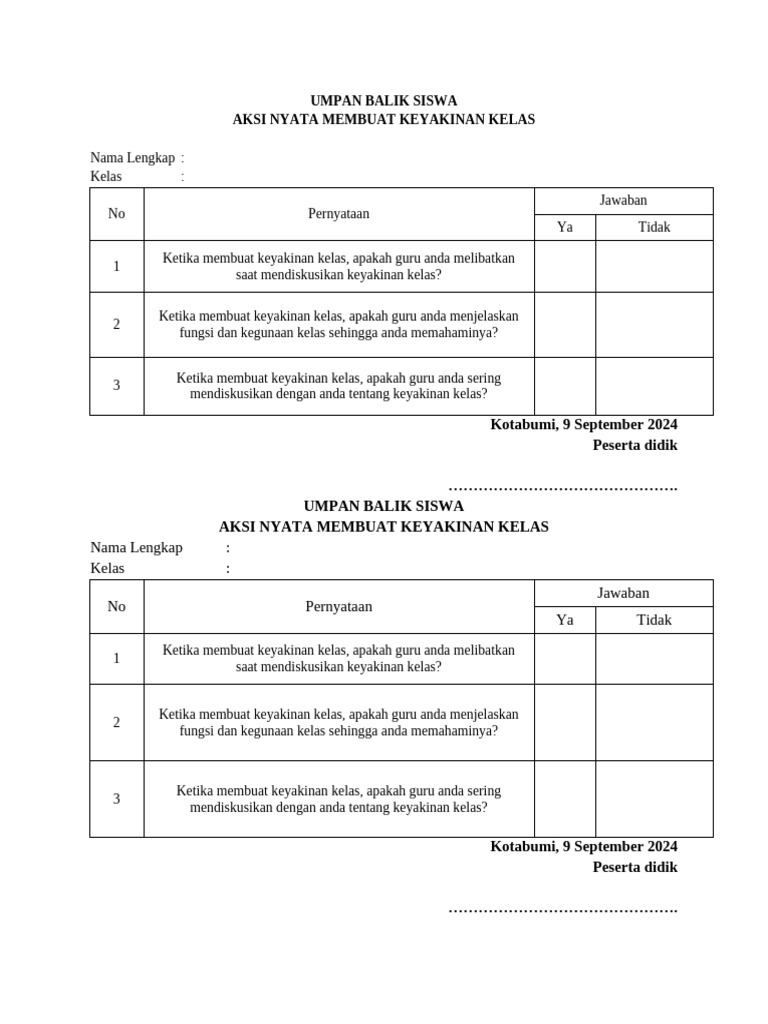 Umpan Balik Siswa | PDF