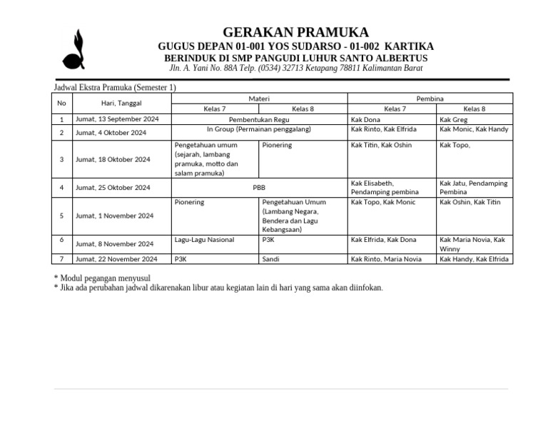Jadwal Ekstra Pramuka | PDF