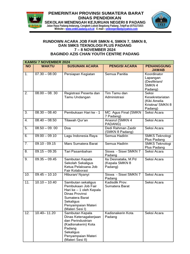 Fix - Rundown Acara Job Fair Kolaborasi - 7 Dan 8 November 2024-1 | PDF