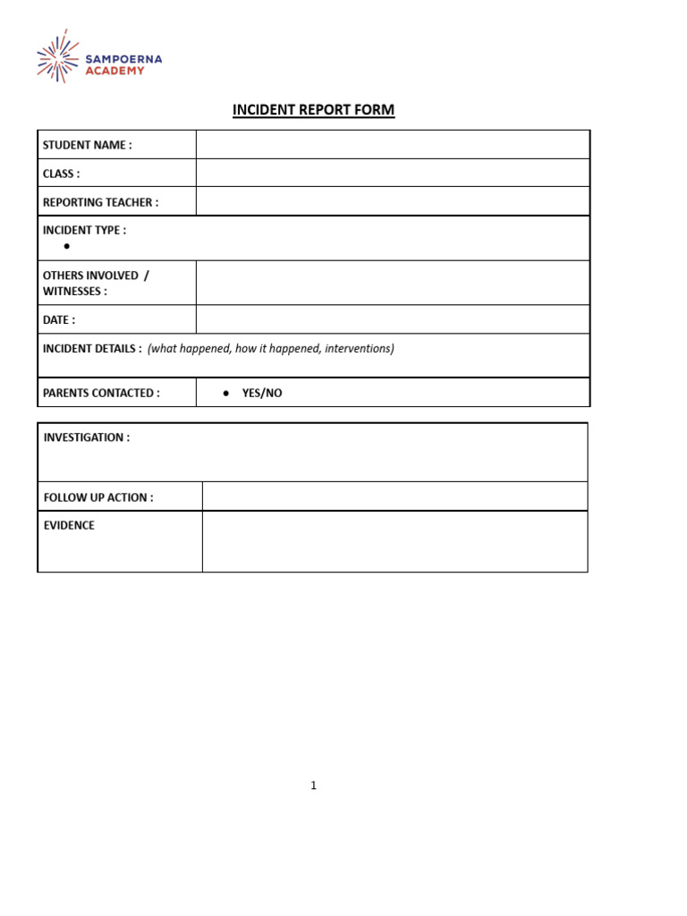 Student Incident Report Form | PDF