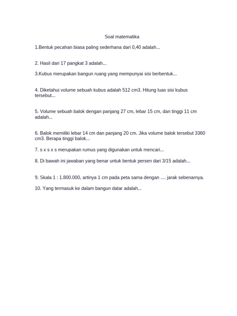 Soal Matematika 5 | PDF