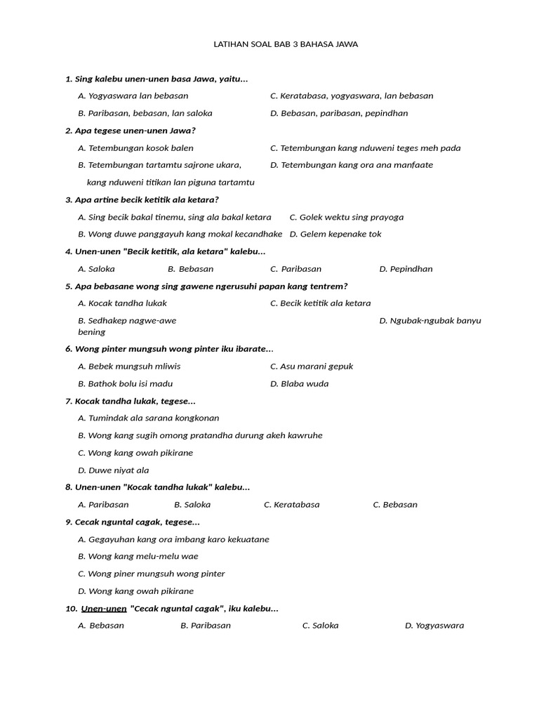 Latihan Soal Bab 3 Bahasa Jawa | PDF