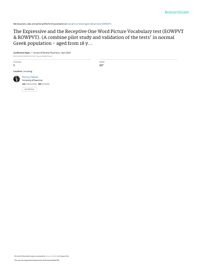 The Expressive and The Receptive One Word Picture | PDF | Psychiatry ...