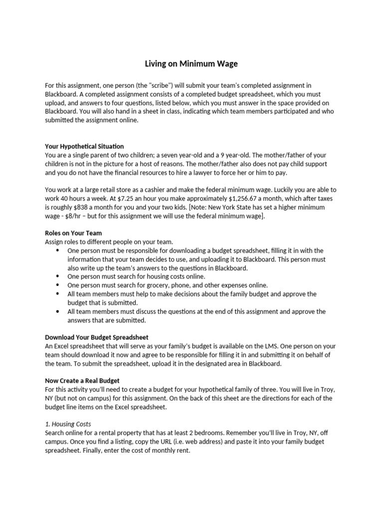 Minimum Wage Budgeting Exercise | PDF | Spreadsheet