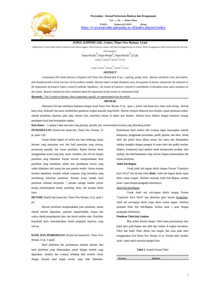 Panduan Penulisan Jurnal Paryaṭaka | PDF