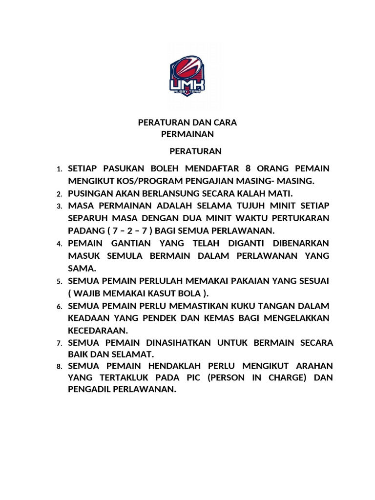 Peraturan Dan Cara Permainan Ragbi Sukam | PDF | Komputer