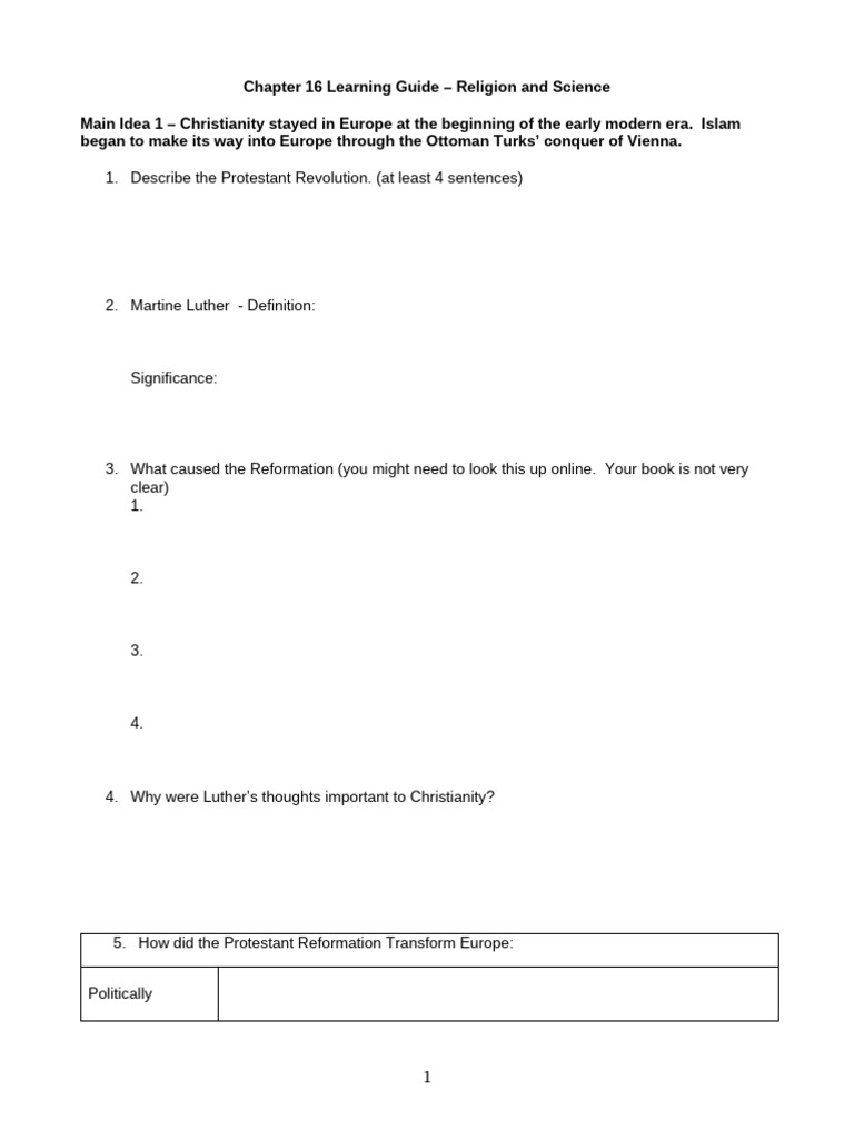 Chapter 16 Learning Guide - Religion and Science | PDF | Scientific ...