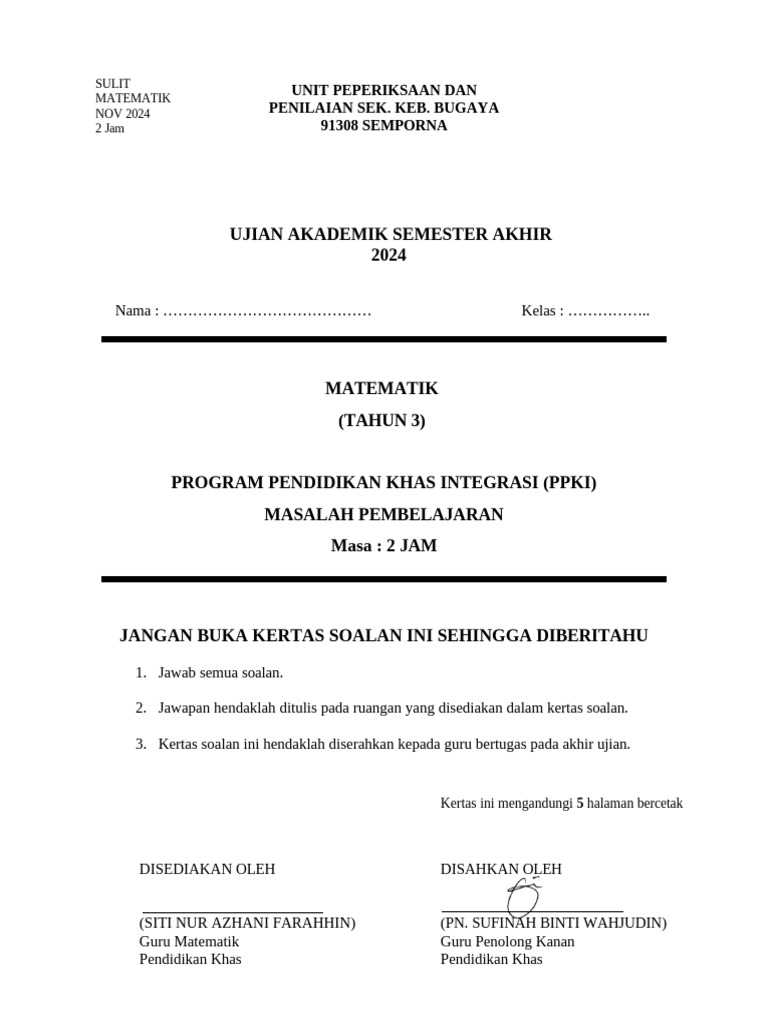 Muka Depan Kertas Uasa Ppki | PDF